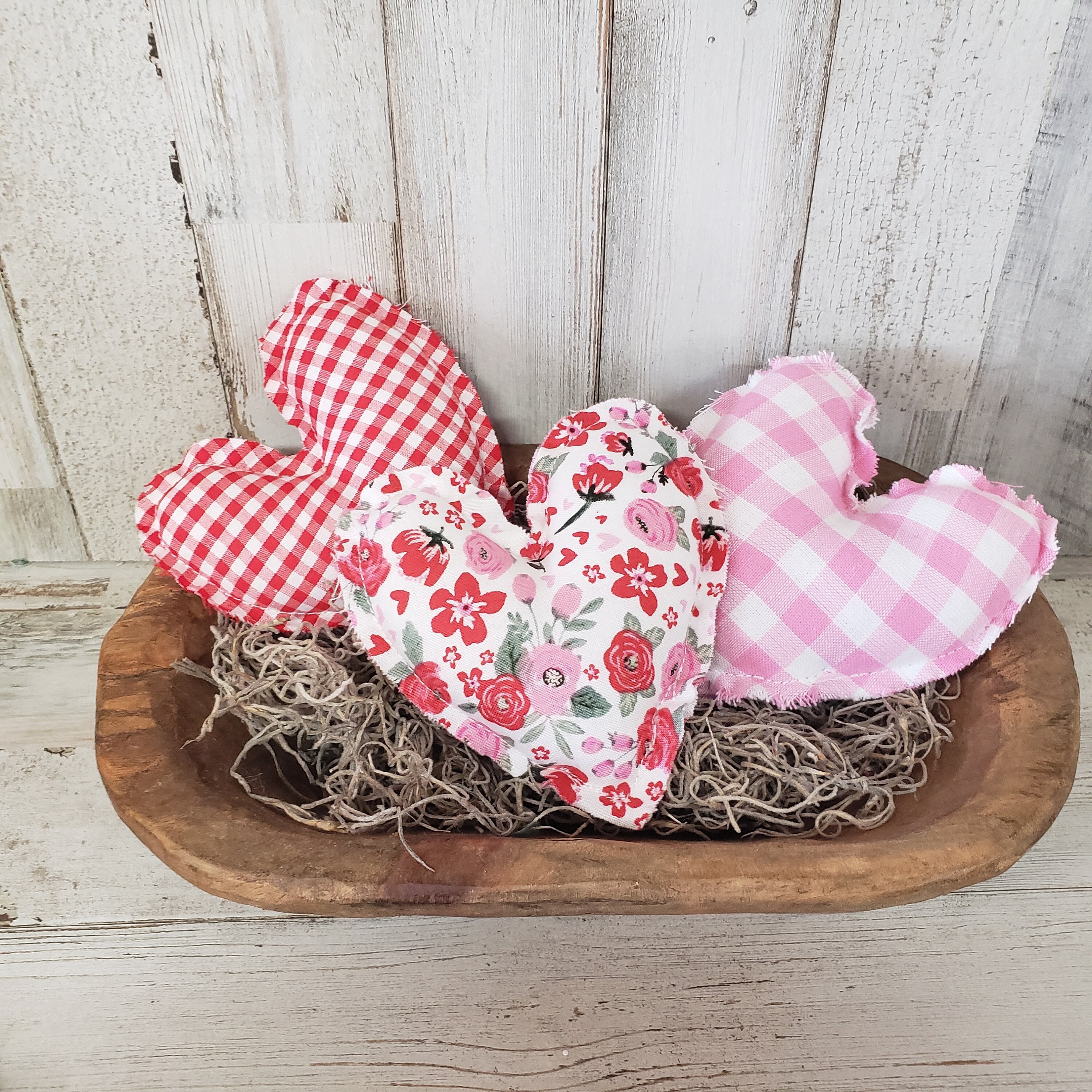 Set of 3 Valentine Fabric Hearts, Valentine's Day Bowl Fillers ...