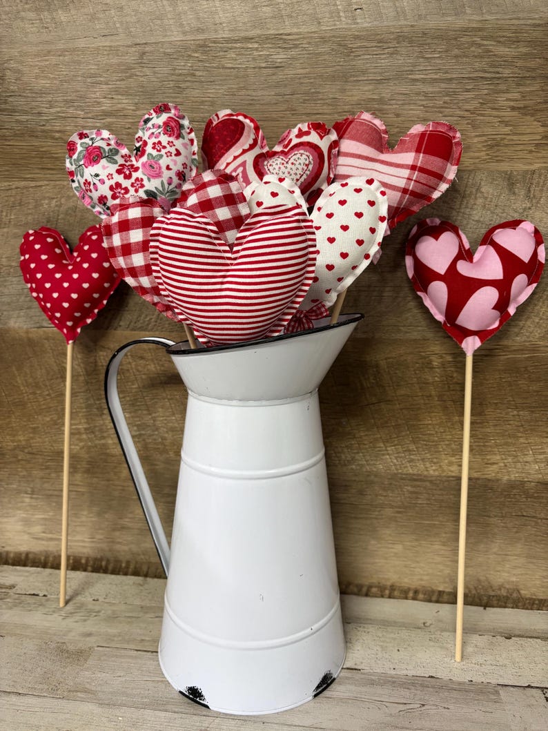 Fabric Heart Picks, Valentine Mantel Decor, Farmhouse Valentine's Decor ...