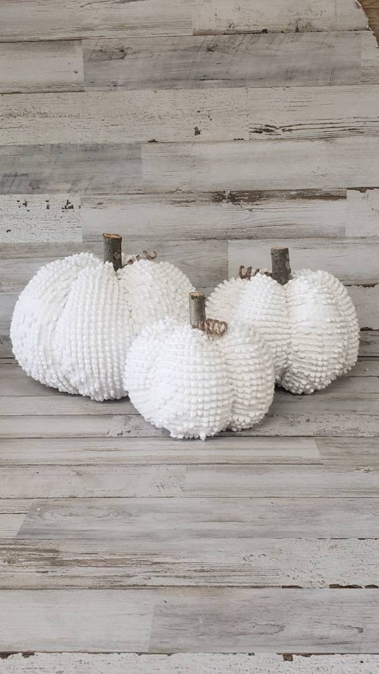 White Chenille Pumpkins Handmade, Rustic Fall Decorations Autumn Decor ...