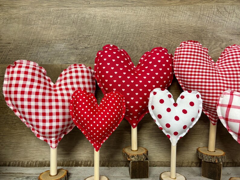 Fabric Hearts on Wooden Stand, 38 Fabric Styles,valentine Mantel Decor ...