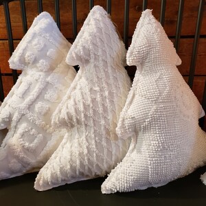 White Chenille Christmas Tree Pillow, Winter Decor, Holiday Decorations ...