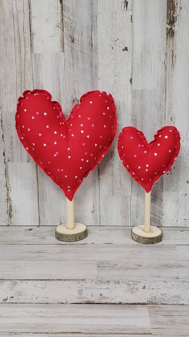 Red With Mini Hearts Stuffed Heart Decor / Valentine Mantel Decor ...
