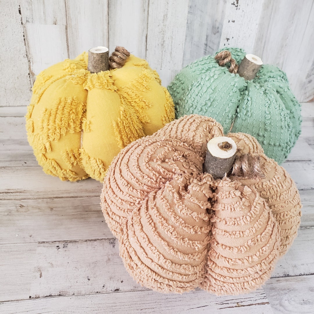 Mustard Chenille Pumpkins, Green Chenille, Offwhite Chenille, Fall ...
