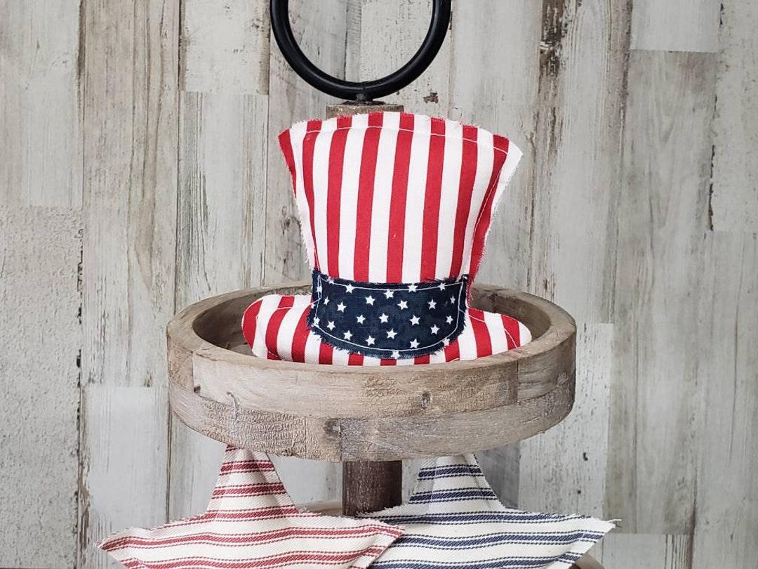 Uncle Sam Fabric Hat / Patriotic Tiered Tray Decor / Uncle Sam Fabric ...