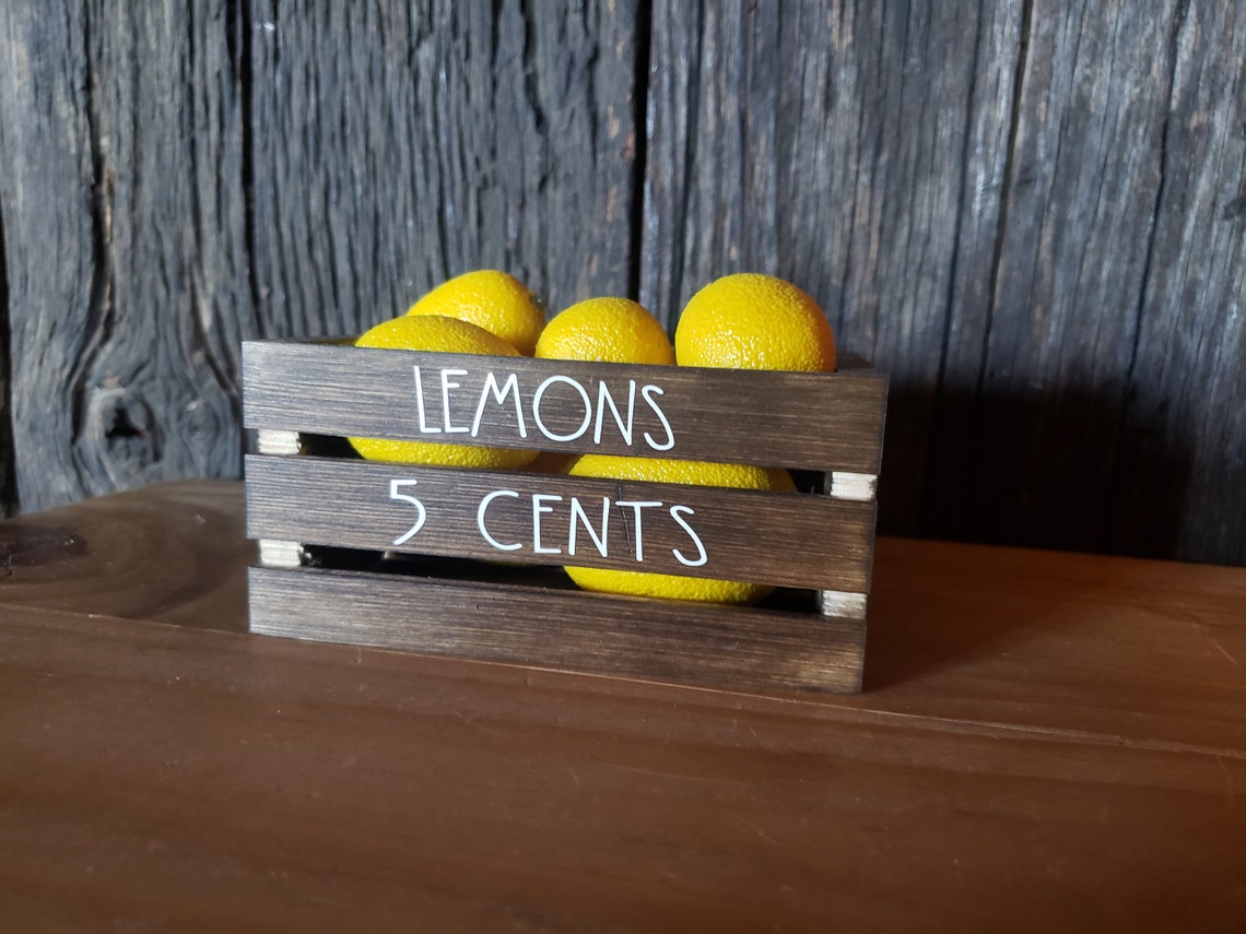 Lemon Mini Wooden Crate Lemons 5 Cents / Faux Lemons / Lemon | Etsy