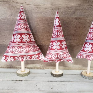 Red Fairisle Flannel Fabric Christmas Trees, Flannel Christmas Tree ...