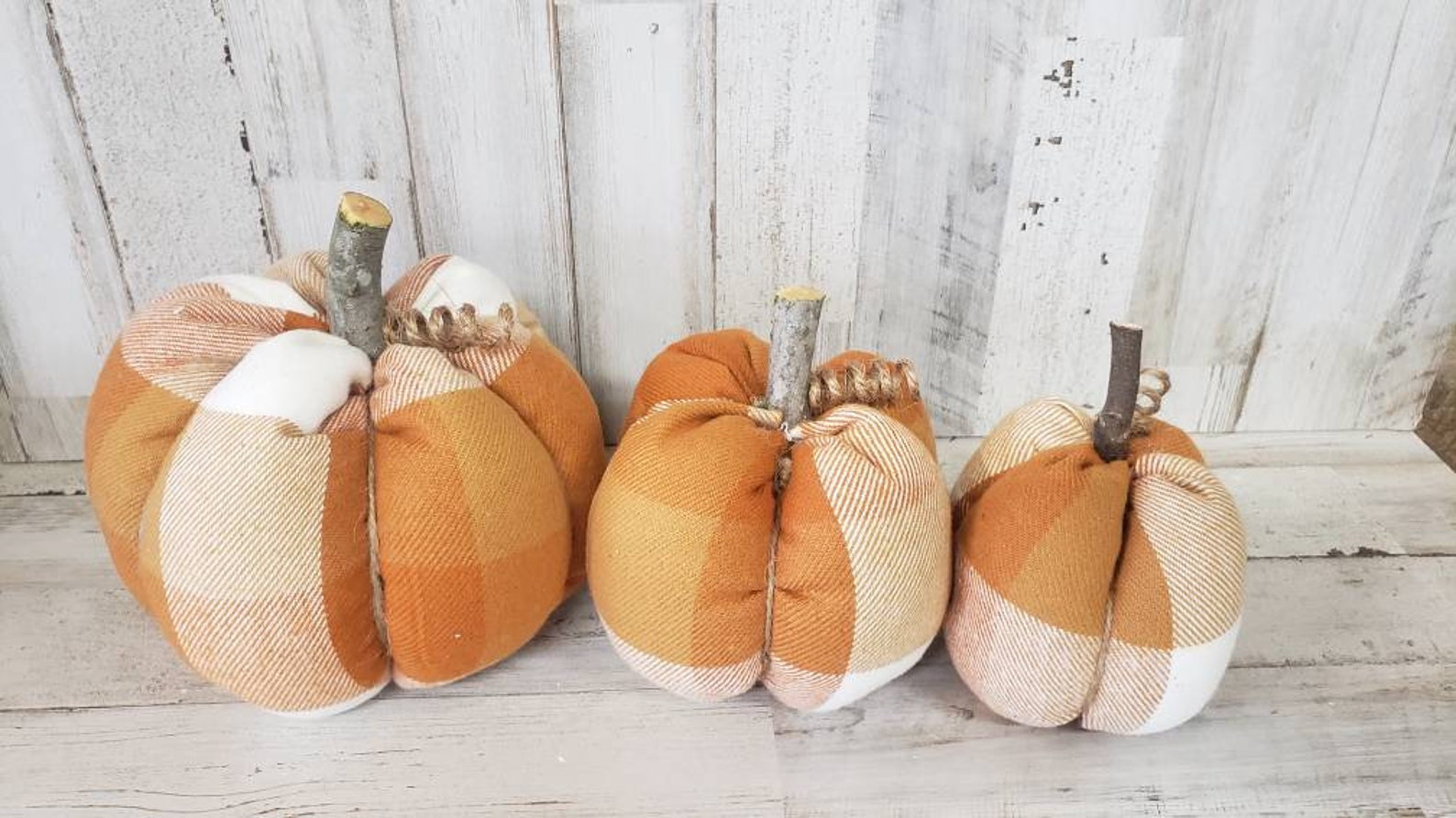 Orange White Plaid Flannel Pumpkins Handmade Halloween - Etsy