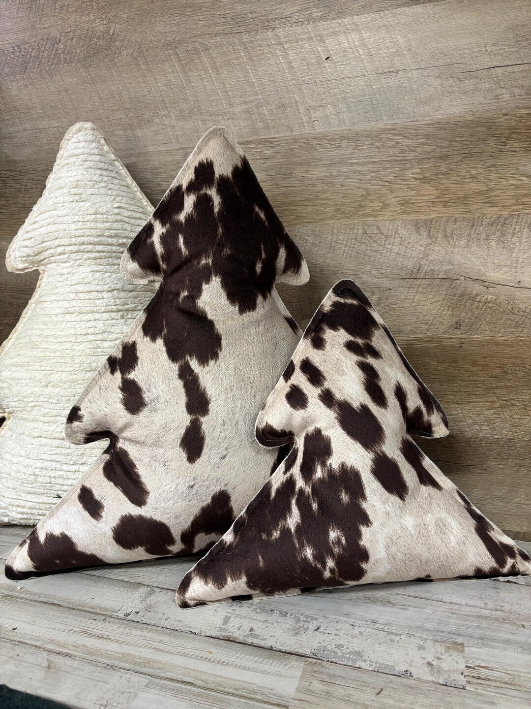 Cow Print Suede Christmas Tree Pillow, Rustic Tree Pillow, Cow Pillow ...