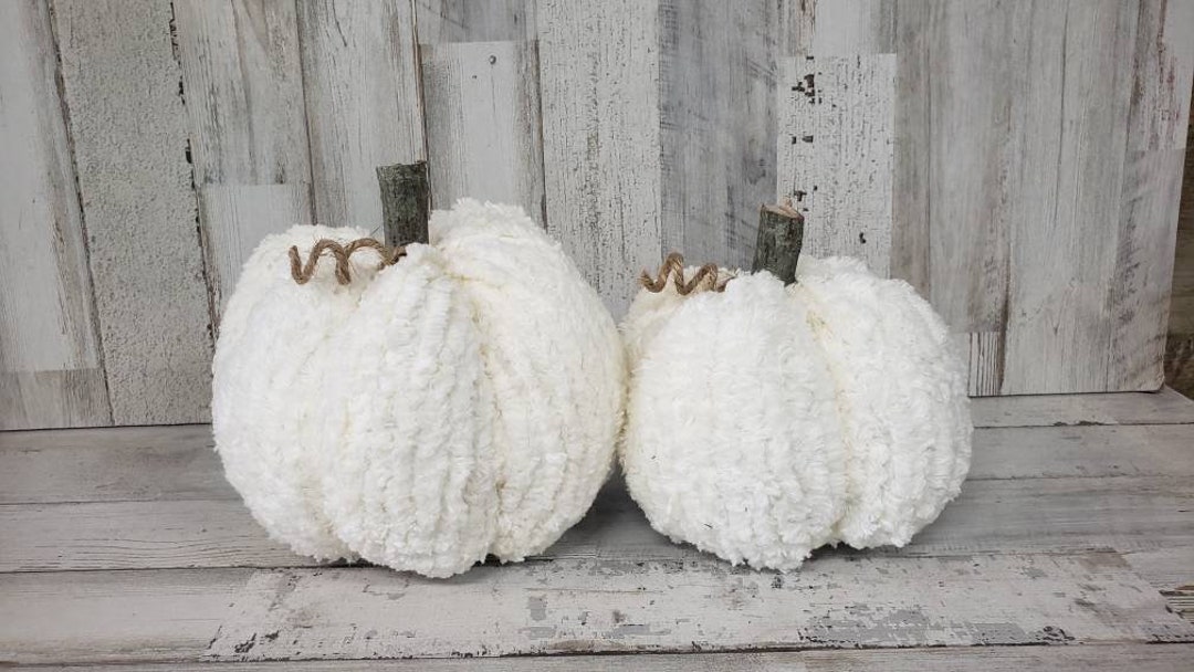 Off White Chenille Pumpkins Handmade, Rustic Fall Decorations, Autumn ...
