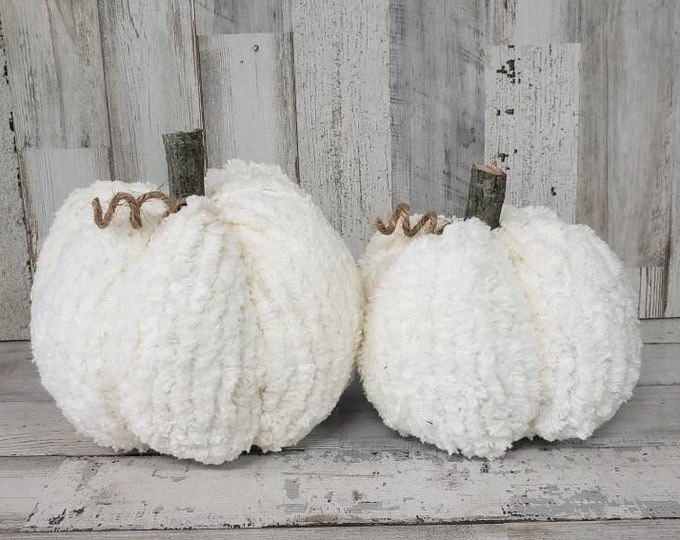 Off White Chenille Pumpkins Handmade, Rustic Fall Decorations, Autumn ...