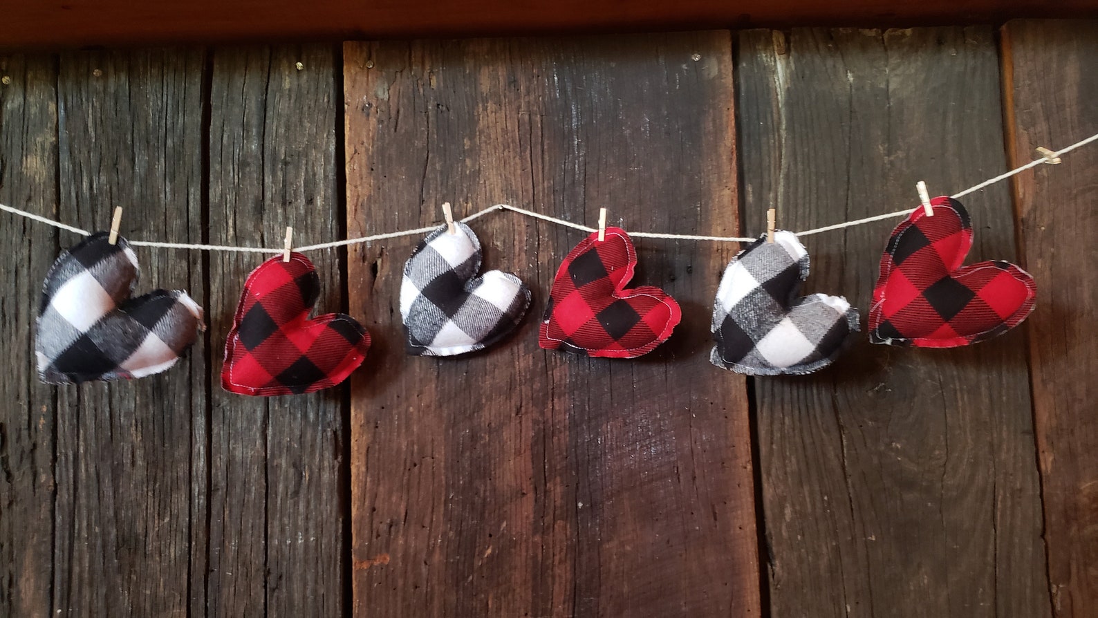 Valentine Buffalo Plaid Flannel Heart Garland / Valentines Banner ...