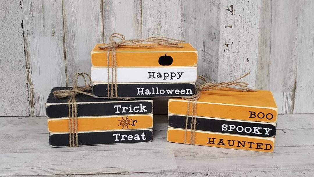 Halloween Mini Wooden Books / Mini Book Bundle / Fall Farmhouse ...