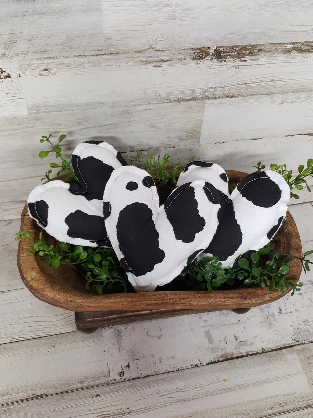 Cow Print Fabric Hearts, Rustic Valentine Decor, Farmhouse Valentine ...