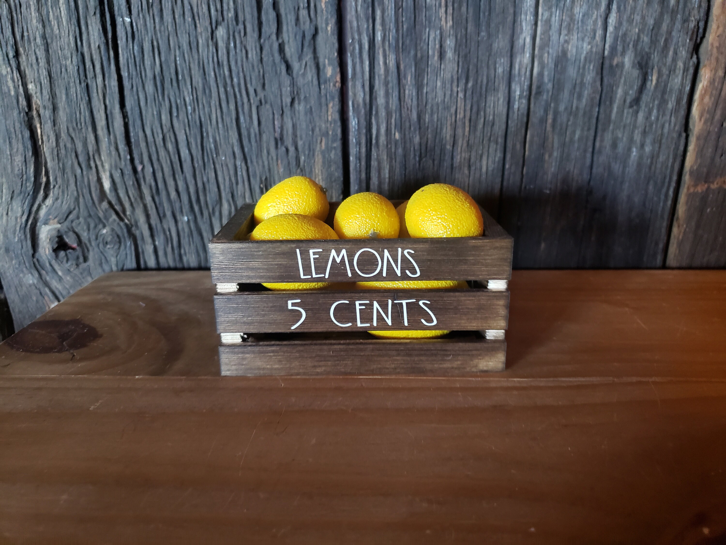 Lemon Mini Wooden Crate Lemons 5 Cents / Faux Lemons / Lemon | Etsy