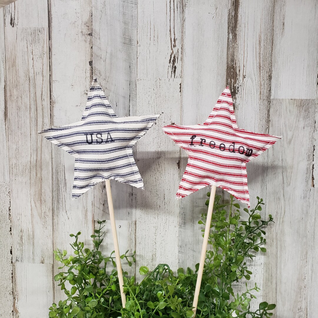 Fabric Star Picks / Farmhouse Patriotic Flower Picks / Freedom Decor ...