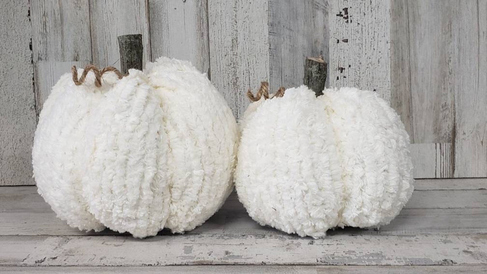 Off White Chenille Pumpkins Handmade, Rustic Fall Decorations, Autumn ...