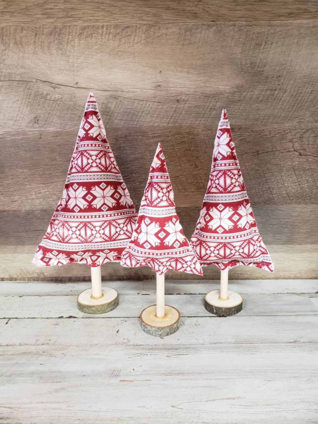 Red Fairisle Flannel Fabric Christmas Trees, Flannel Christmas Tree ...