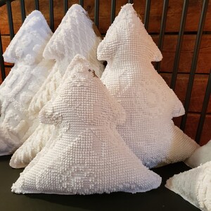 White Chenille Christmas Tree Pillow, Winter Decor, Holiday Decorations ...