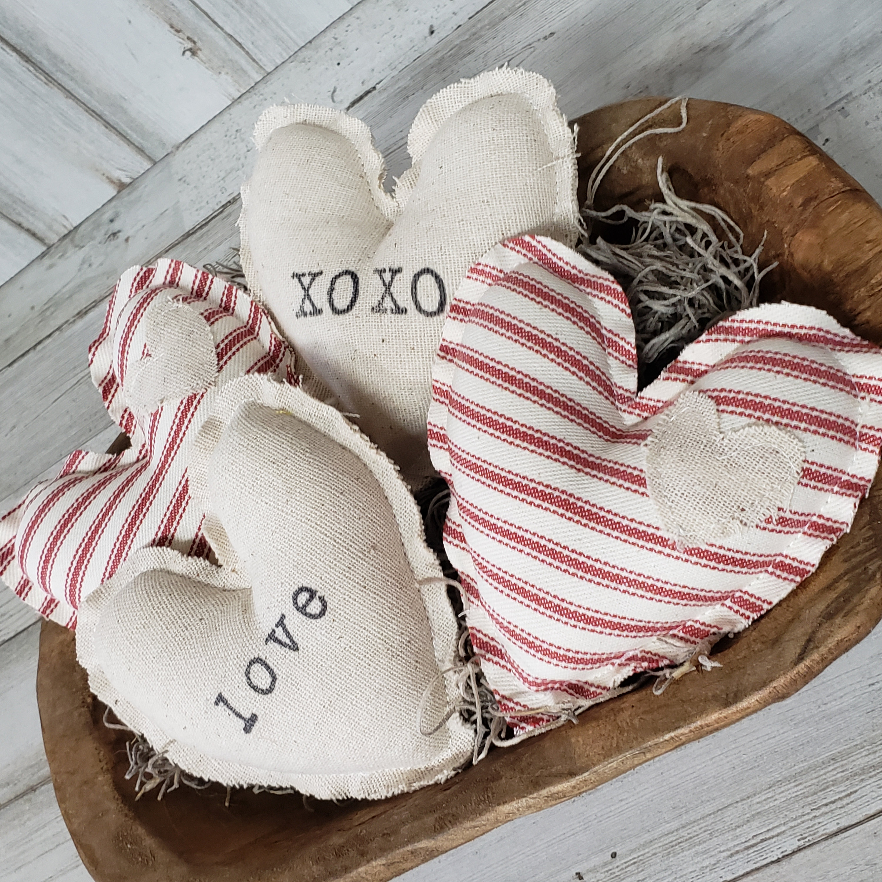 Ticking Linen Cloth Fabric Heart Decor Valentine Bowl Filler Decor ...