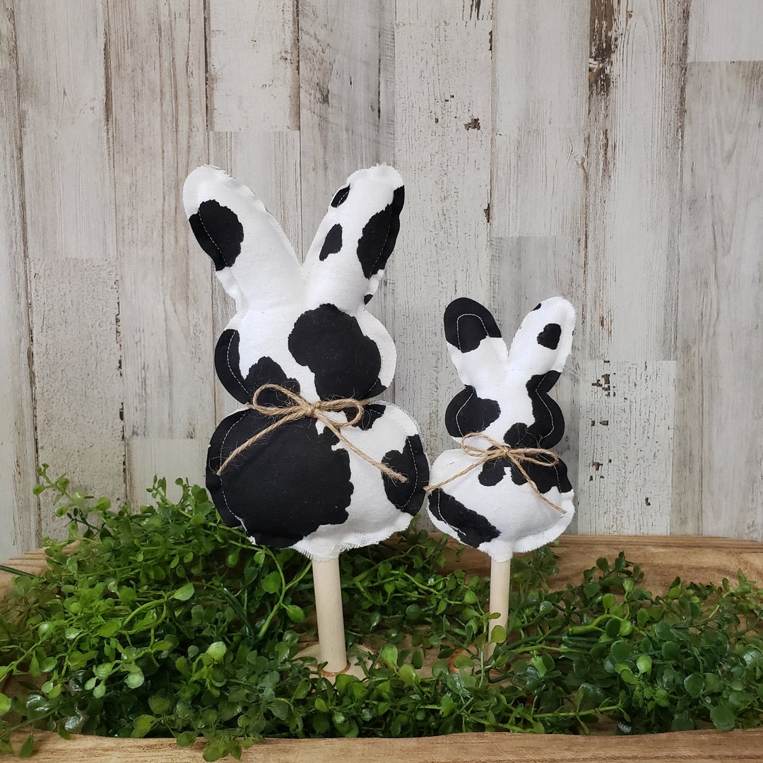 Cow Print Fabric Bunny, Rustic Easter Decor, Farmhouse Easter Decor ...