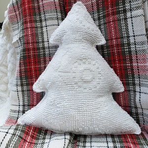 White Chenille Christmas Tree Pillow, Winter Decor, Holiday Decorations ...