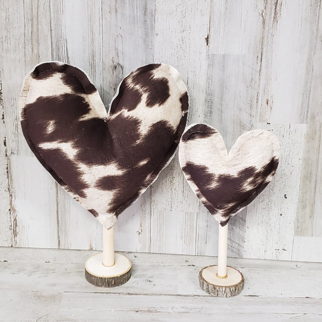 Cow Print Fabric Hearts, Rustic Valentine Decor, Farmhouse Valentine ...