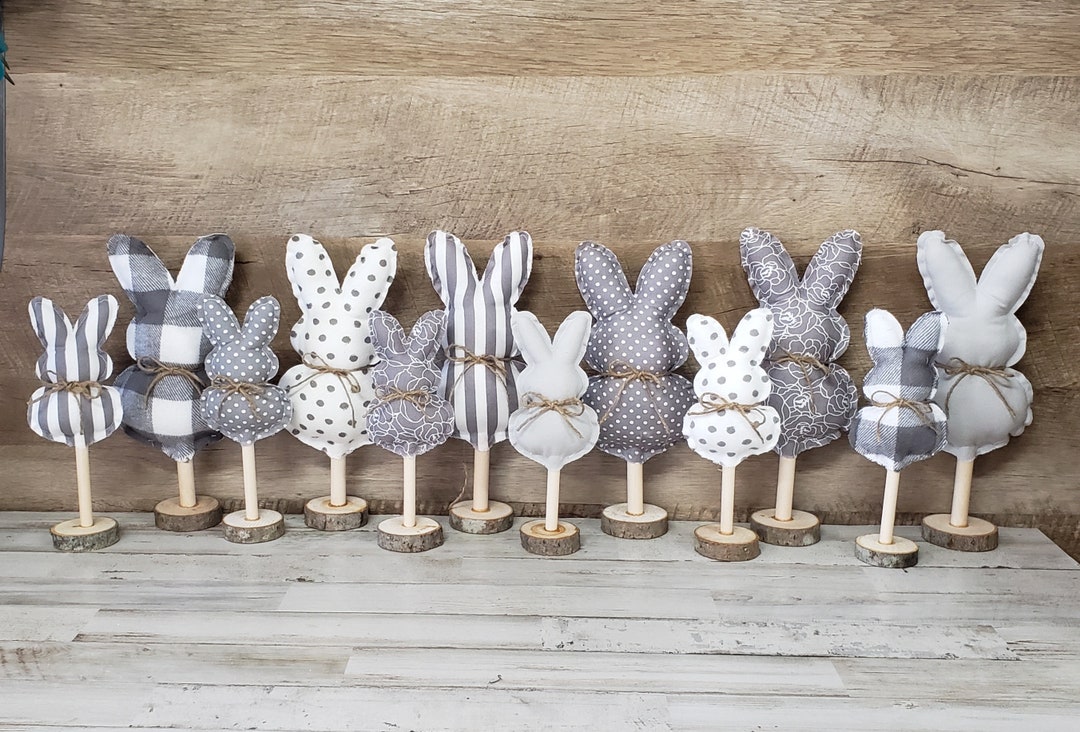 Gray Polka Dot Fabric Bunny Decor / Gray Buffalo Plaid Bunny/easter ...