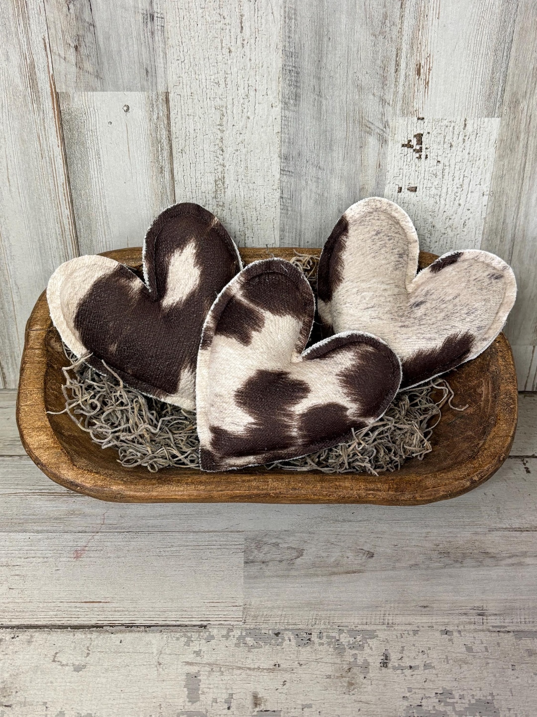 Cow Print Fabric Hearts, Rustic Valentine Decor, Farmhouse Valentine ...