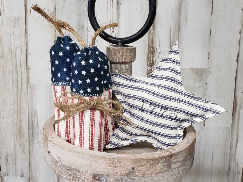 Set of 3 Stuffed Firecracker / Farmhouse Decor Cottage Style Fabric ...