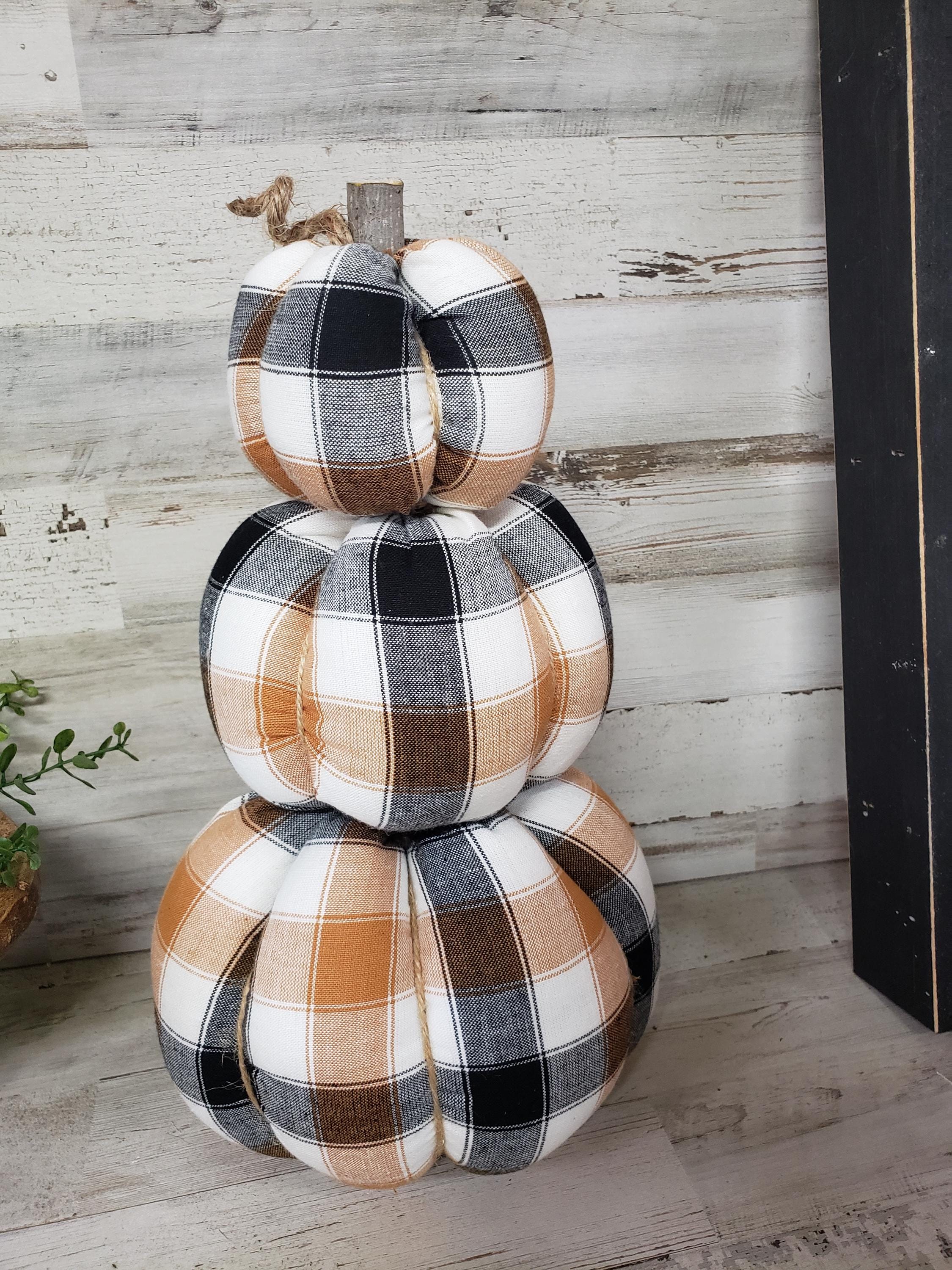 Pumpkin Stack, Fall Plaid Pumpkins Handmade, Halloween Decorations ...