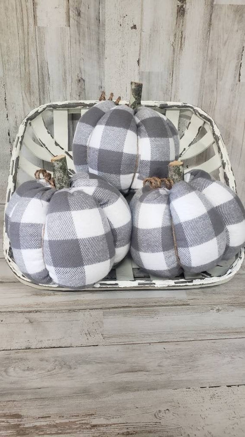 Gray & White Buffalo Plaid Flannel Pumpkin / Farmhouse - Etsy