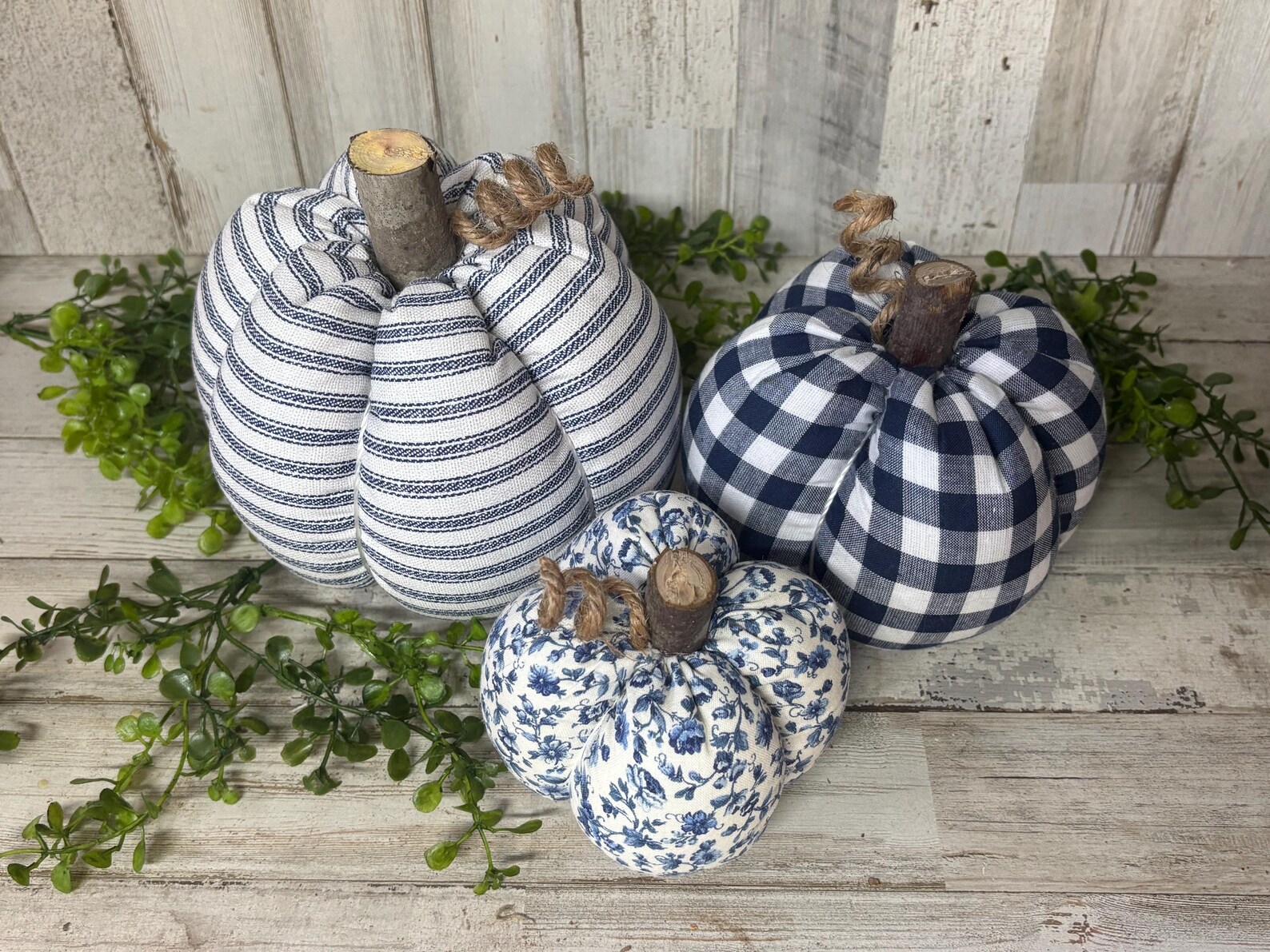 Farmhouse Blue Floral Pumpkins / Farmhouse Pumpkins / Blue Plaid ...