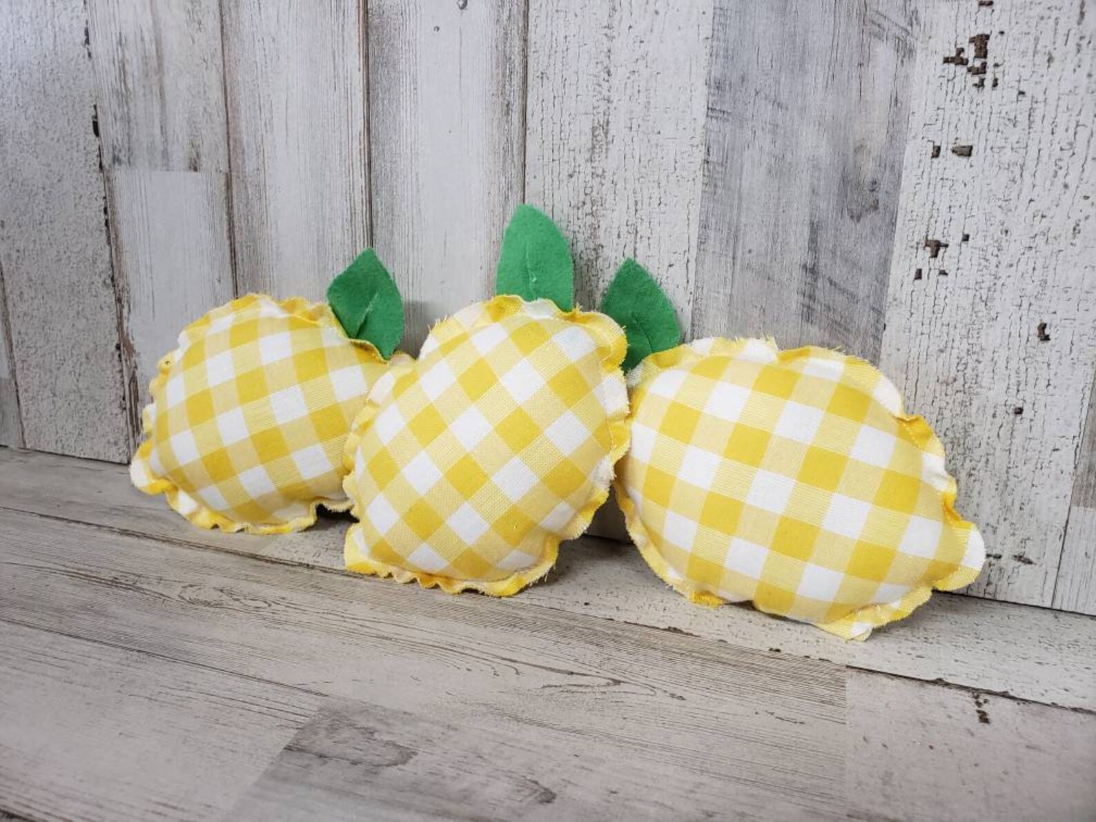 Yellow Plaid Fabric Lemons / Lemon Home Decor / Summer Decor / Lemon ...