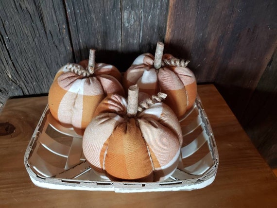 Orange White Plaid Flannel Pumpkins Handmade Halloween | Etsy