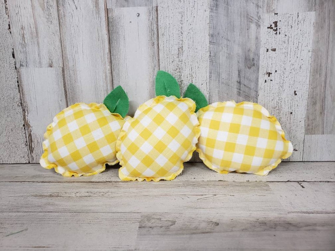 Yellow Plaid Fabric Lemons / Lemon Home Decor / Summer Decor / Lemon ...