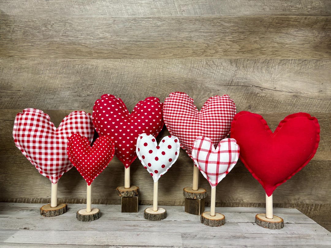 Fabric Hearts on Wooden Stand, 38 Fabric Styles,valentine Mantel Decor ...