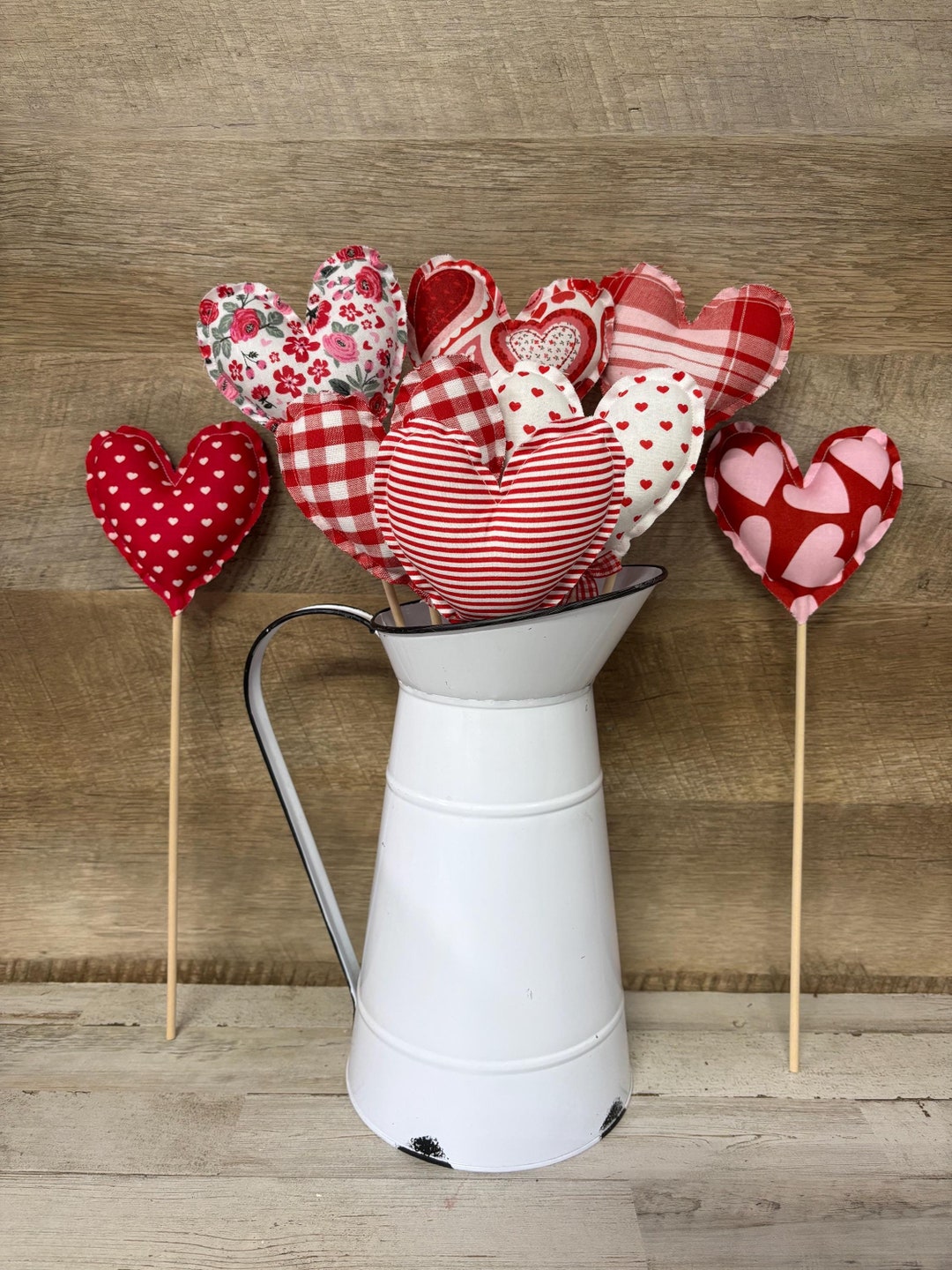 Fabric Heart Picks, Valentine Mantel Decor, Farmhouse Valentine's Decor ...