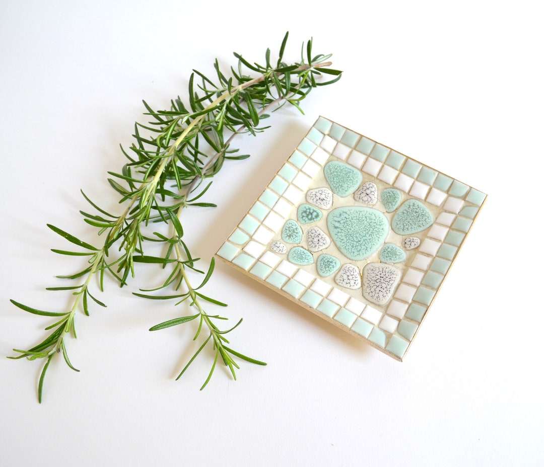 Vintage Mint Green and White Pebble Tile Tray - Etsy