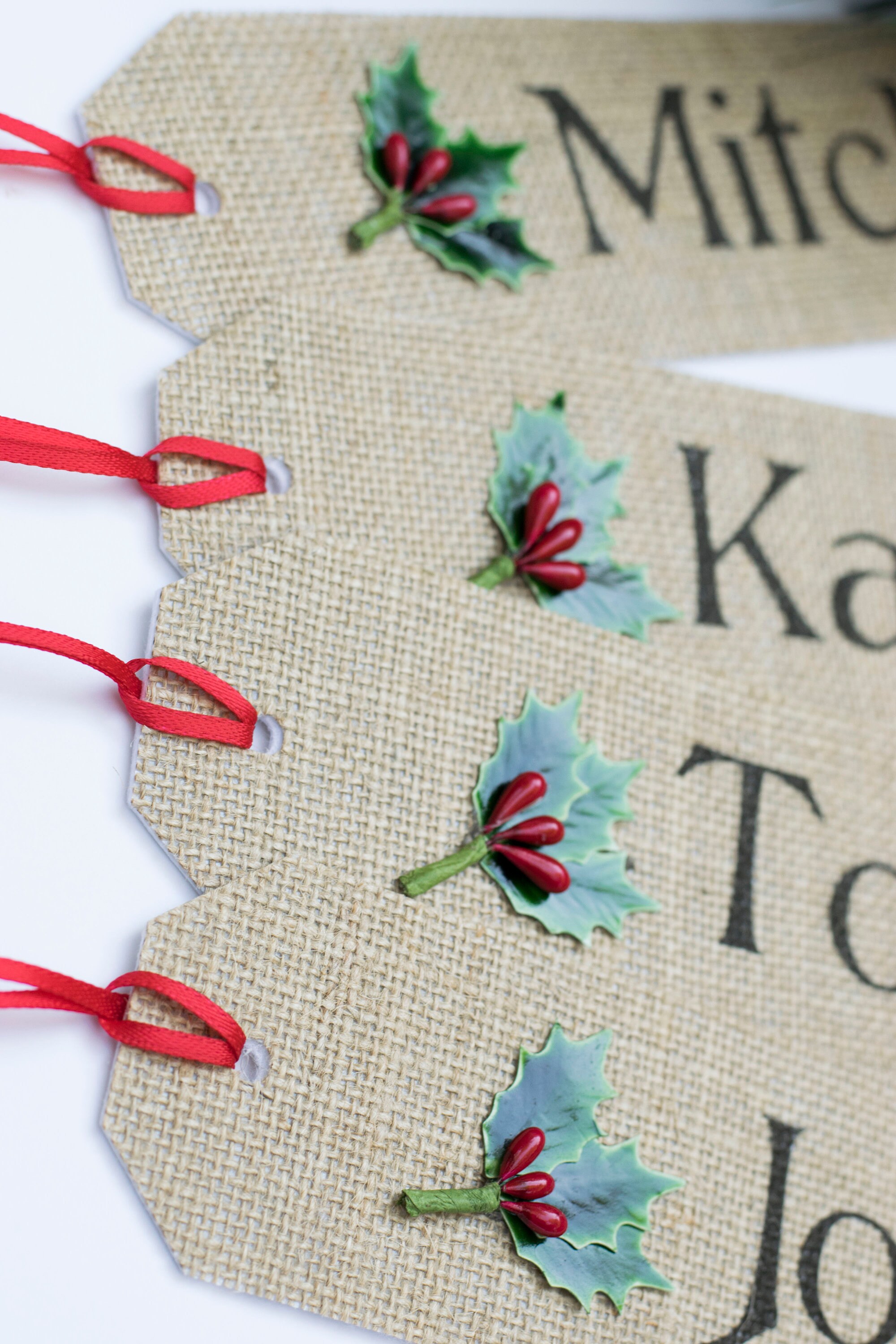 Burlap & Holly NAME TAG Rustic Christmas Stocking Stocking | Etsy