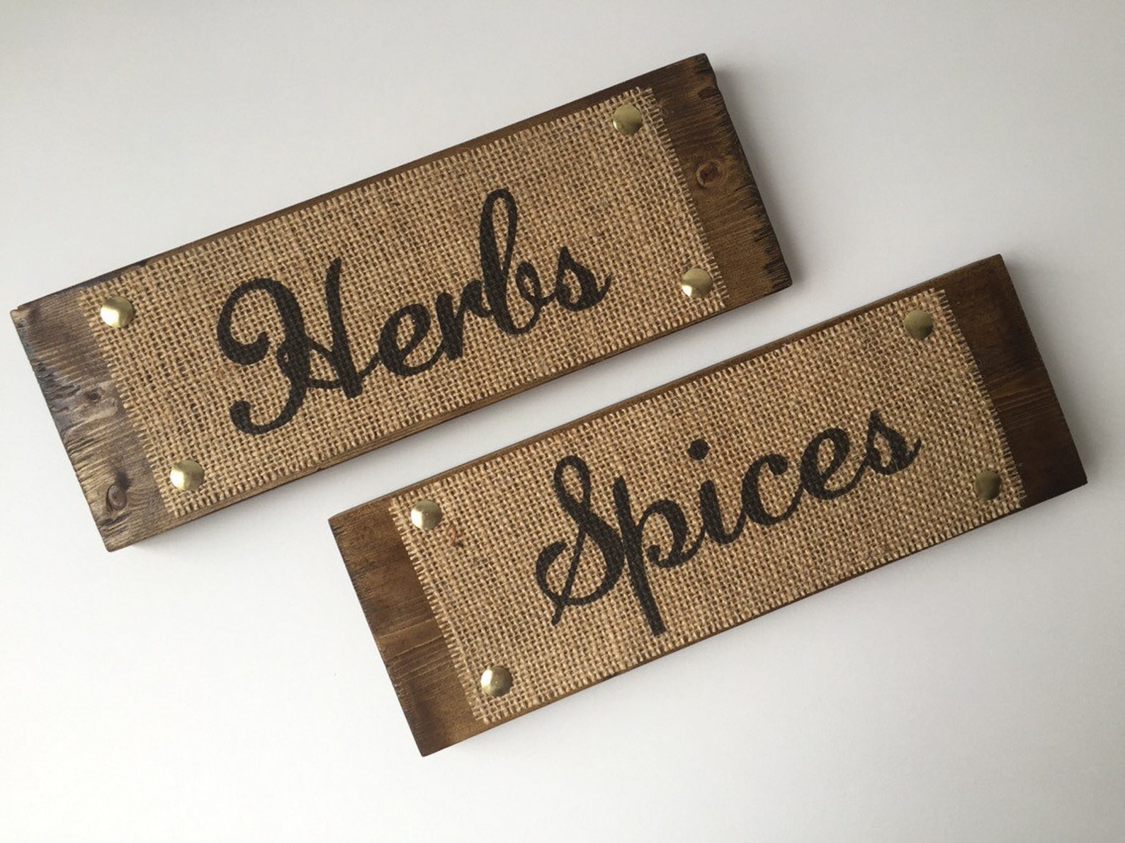 HERBS & SPICES set of 2 Wood Sign Burlap Print Rustic - Etsy