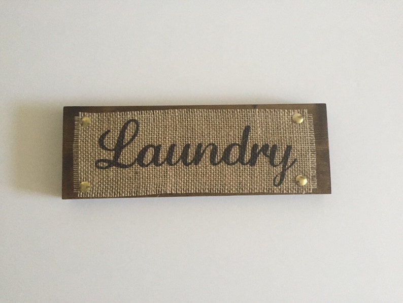 KITCHEN & LAUNDRY *set of 2* Wood Sign Burlap Print Rustic Country ...