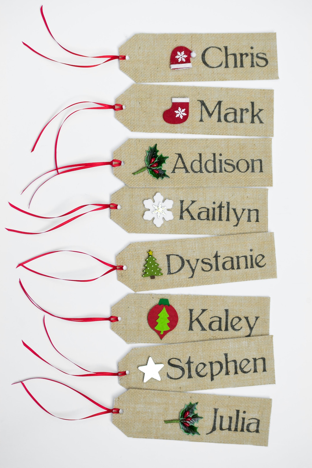Burlap Christmas Stocking NAME TAG Stocking Personalized Name Rustic ...