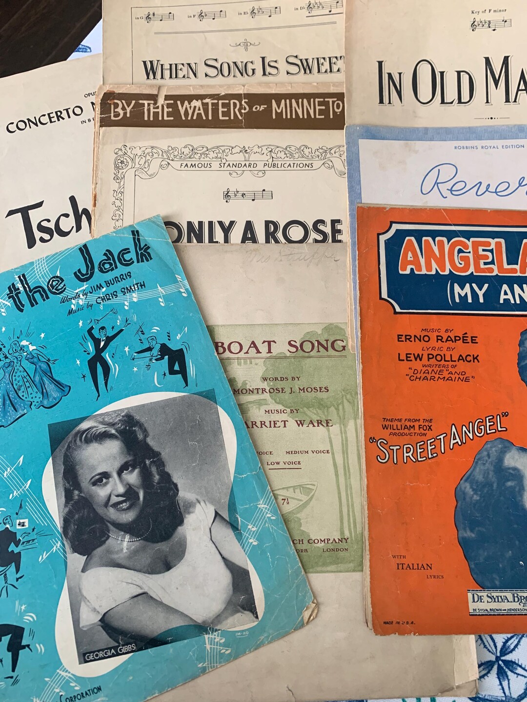 Music Book Page Bundle Ephemera, Ballin' the Jack, Reverie, Only a Rose ...