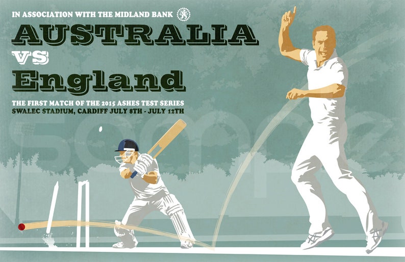 Vintage Cricket Poster Pastiche 2015 Ashes Test Series | Etsy Australia