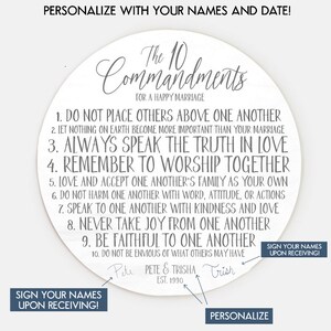 10 Commandments for A Happy Marriage Round Wood Sign | Personalized Ten ...