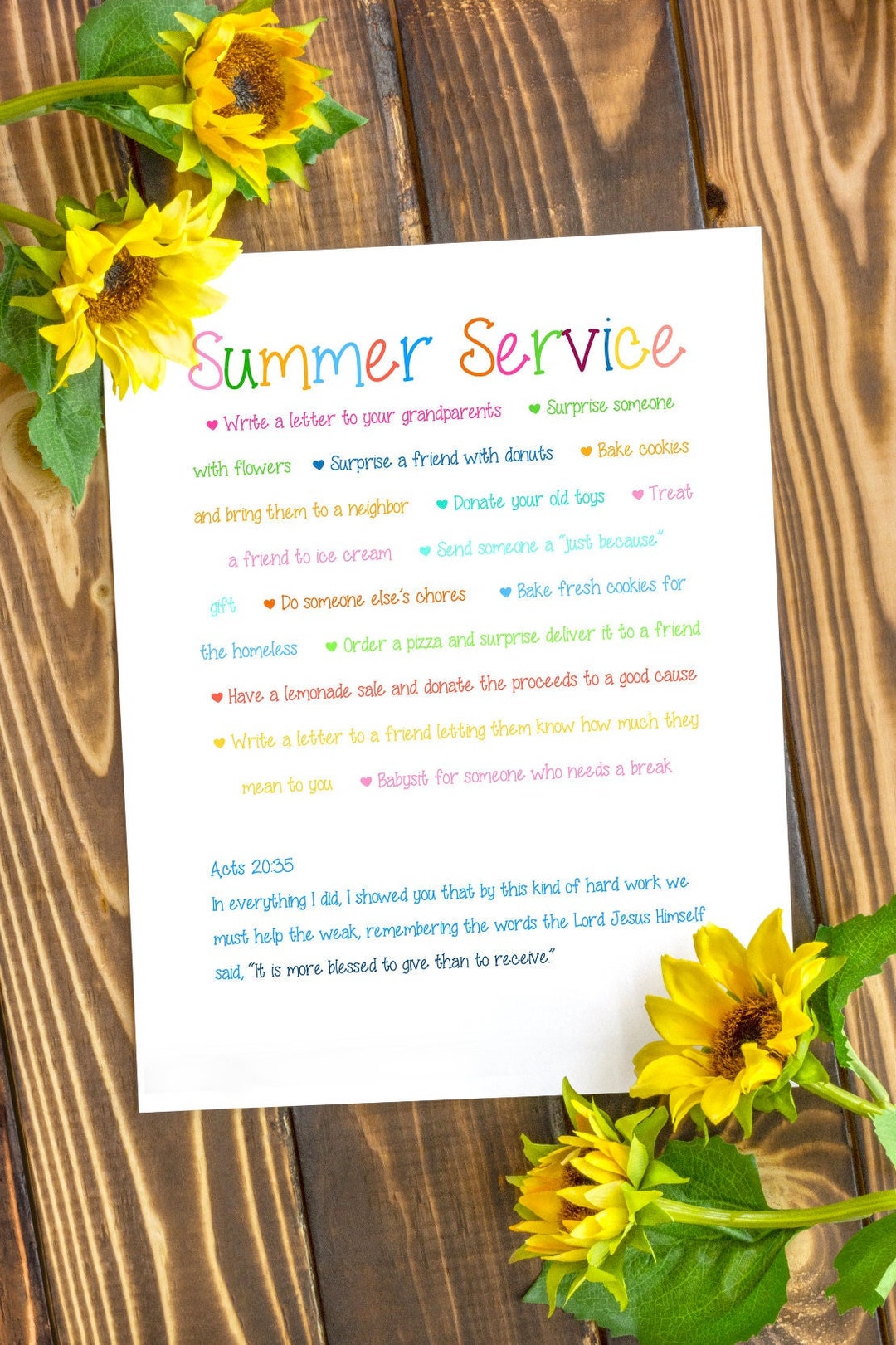PRINTABLE Summer Service | A Kindness Challenge for Kids | Giving up ...