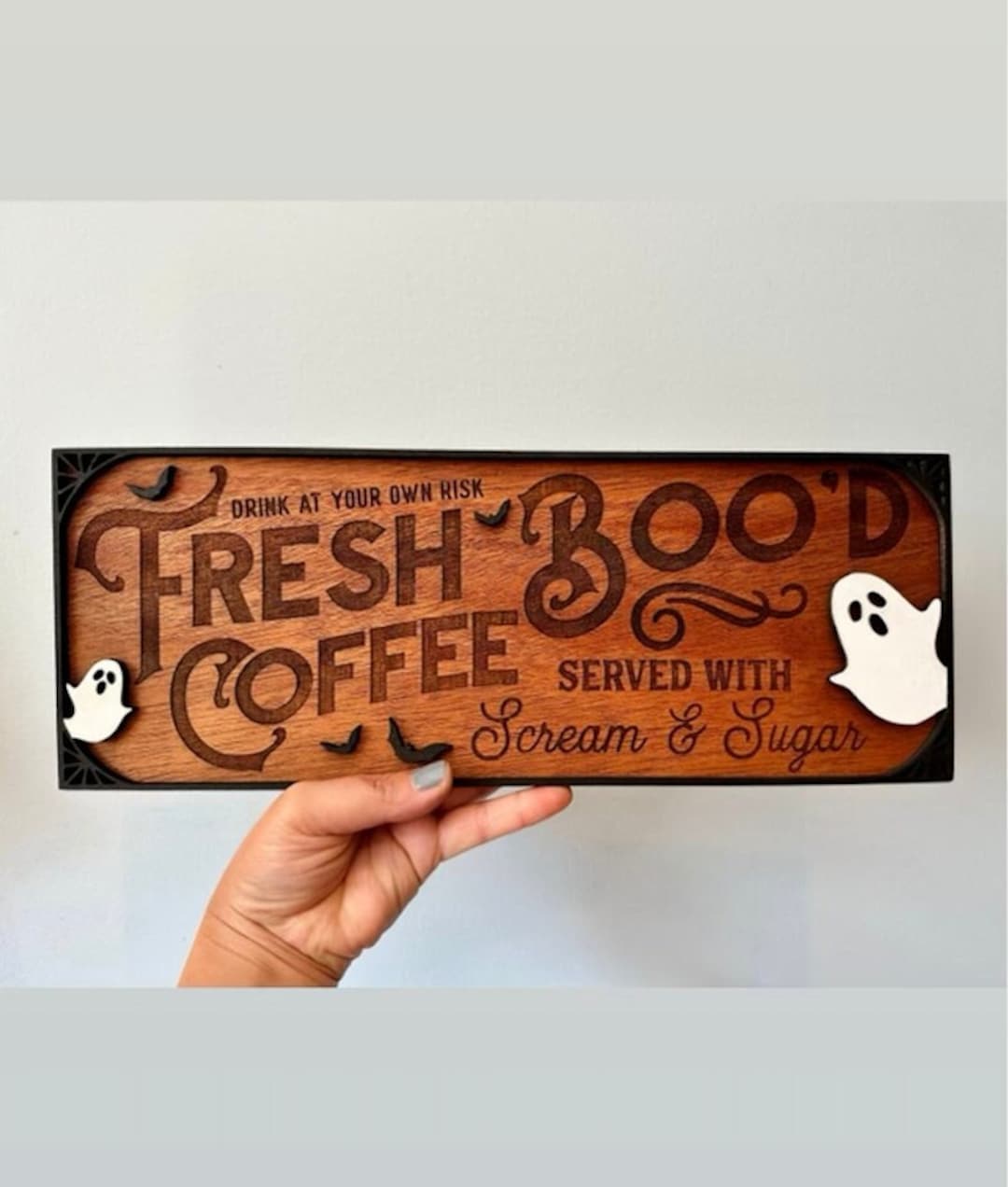 Fresh Boo’d Coffee Sign | Funny Halloween Kitchen Decor | Engraved Wood ...