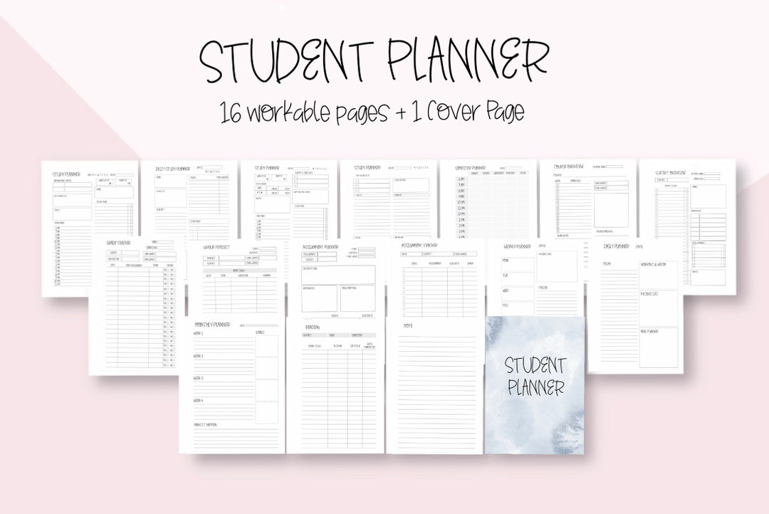 Printable Student Planner: 17 Page Study Organizer (digital Download ...