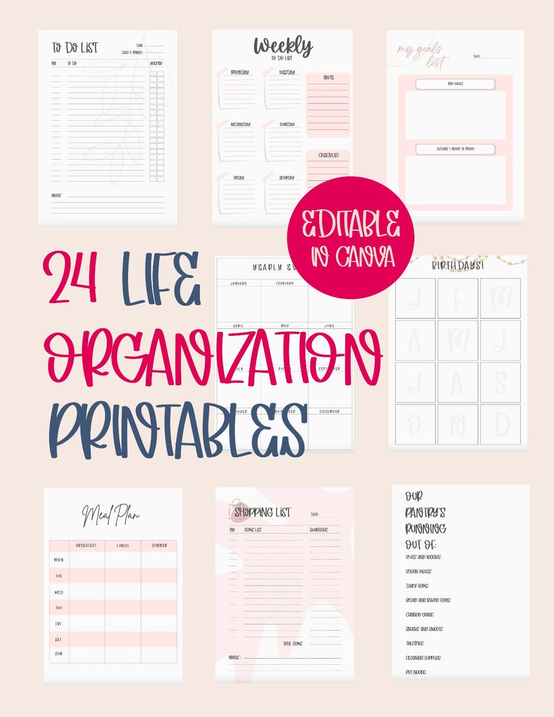 INSTANT DIGITAL DOWNLOAD 24 Editable Printable Lists to Get Organized ...
