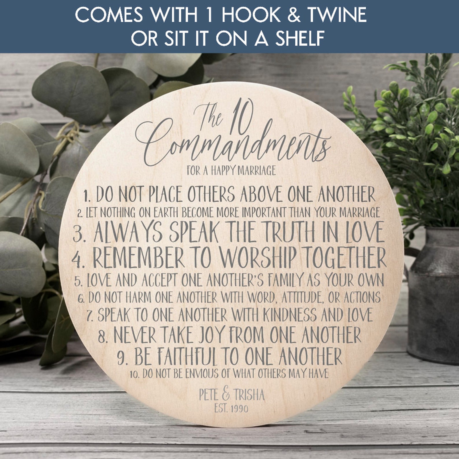 10 Commandments for A Happy Marriage Round Wood Sign | Personalized Ten ...